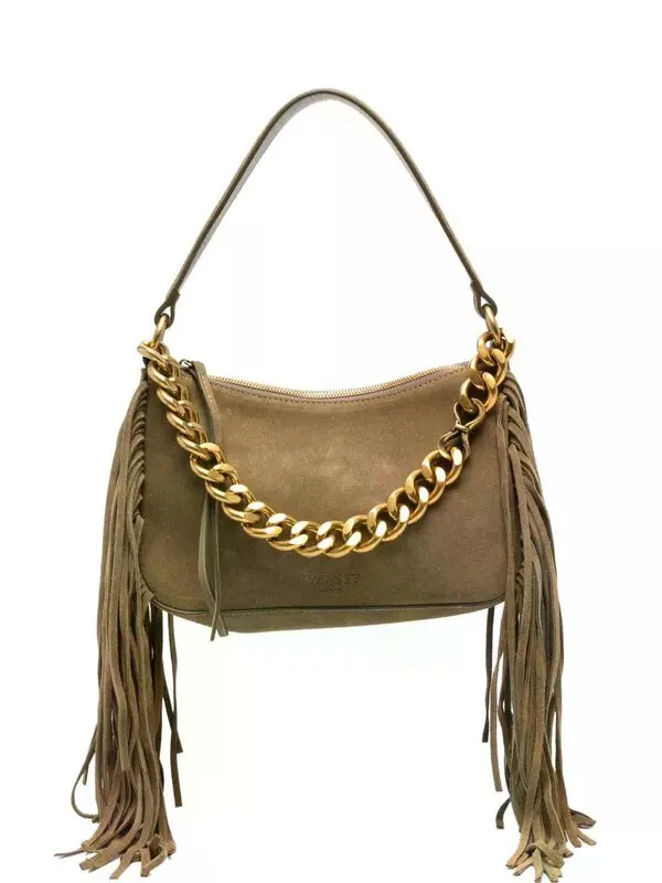 TWINSET Fringe Trim Suede Tote Bag - Green