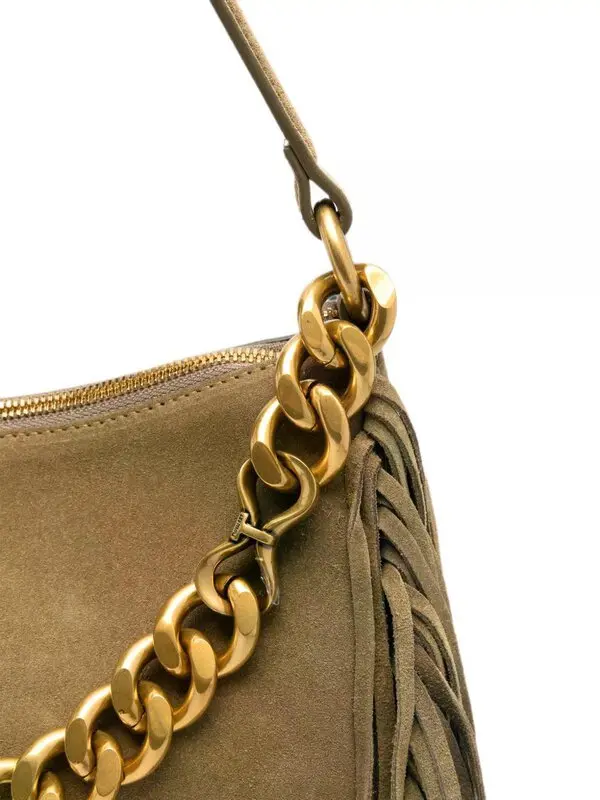 TWINSET Fringe Trim Suede Tote Bag - Green