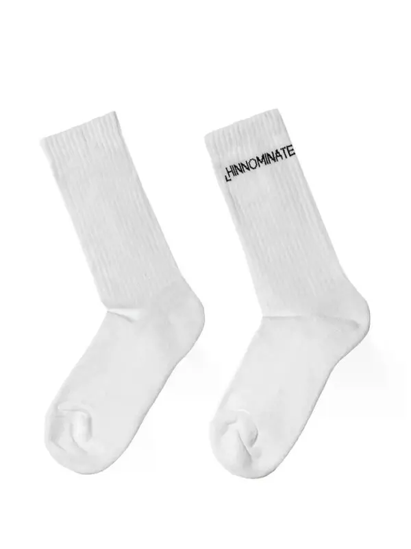 HINNOMINATE Logo Print Ribbed Crew Socks - White