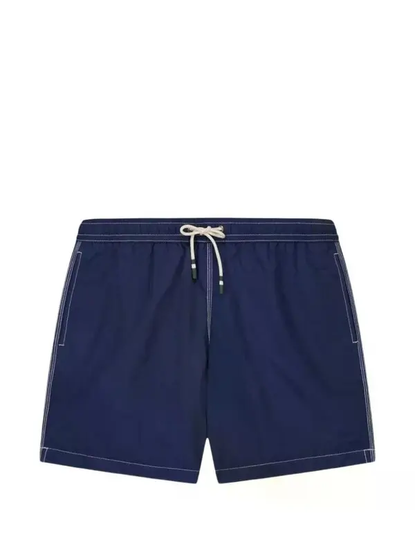 Hartford Contrast-stitch Drawstring Swim Shorts - Blue