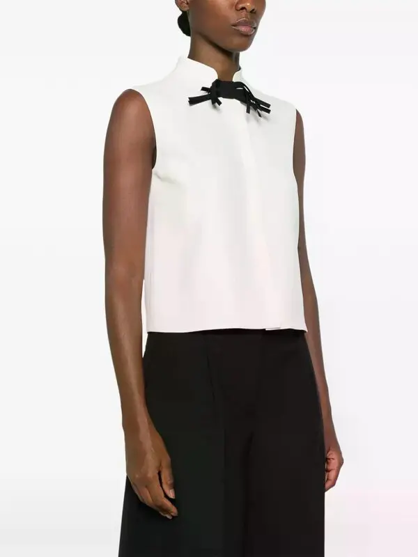 Giorgio Armani Sleeveless High Neck Bow Detail Shirt - Neutrals