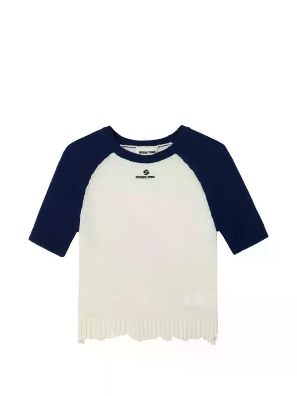 SHUSHU/TONG Raglan-sleeve Distressed-effect Sweater - White