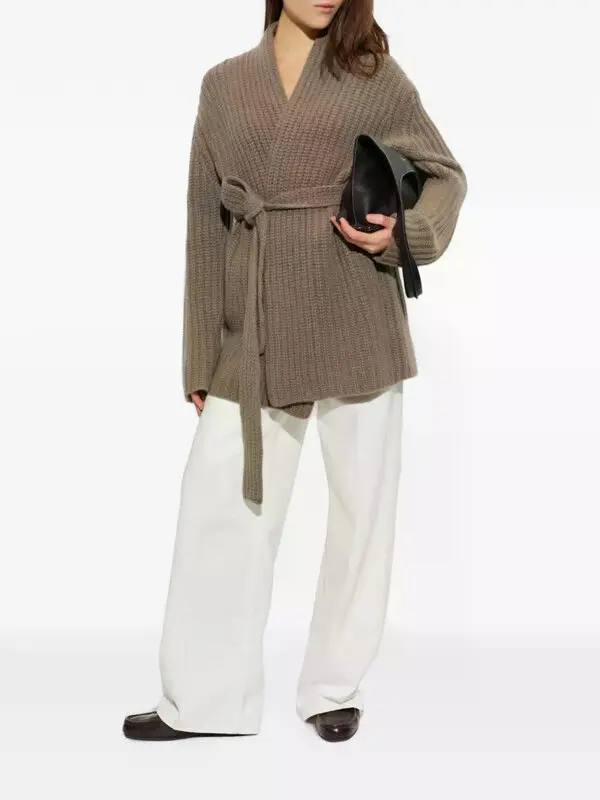 LISA YANG Jacqueline Belted Waffle-knit Cardigan - Brown