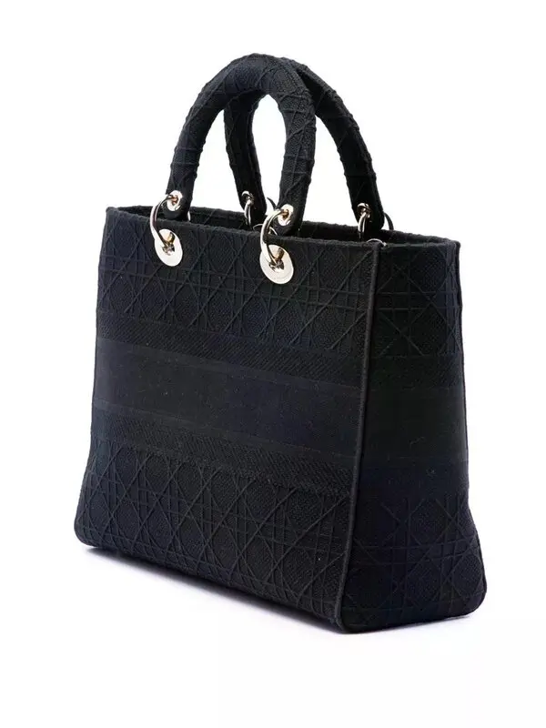 Dior Embroidered Canvas Cannage Lady D Lite Satchel - Black