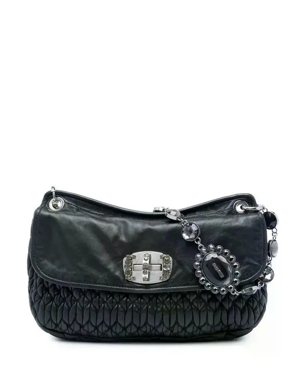 Miu Miu Matelassé Nappa Crystal Flap Crossbody Bag - Black
