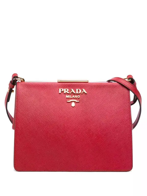 Prada 2017-2019 Saffiano And City Calf Light Frame Crossbody Bag - Red