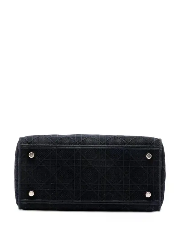 Dior Medium Embroidered Canvas Cannage Lady D Lite Satchel - Black