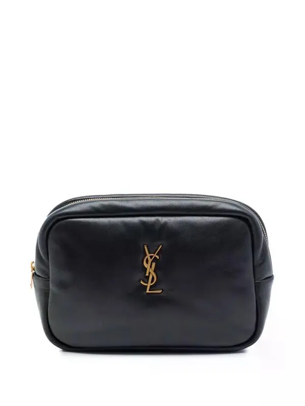 Saint Laurent 2023 Small Padded Lambskin Monogram Calypso Cosmetic Pouch - Black