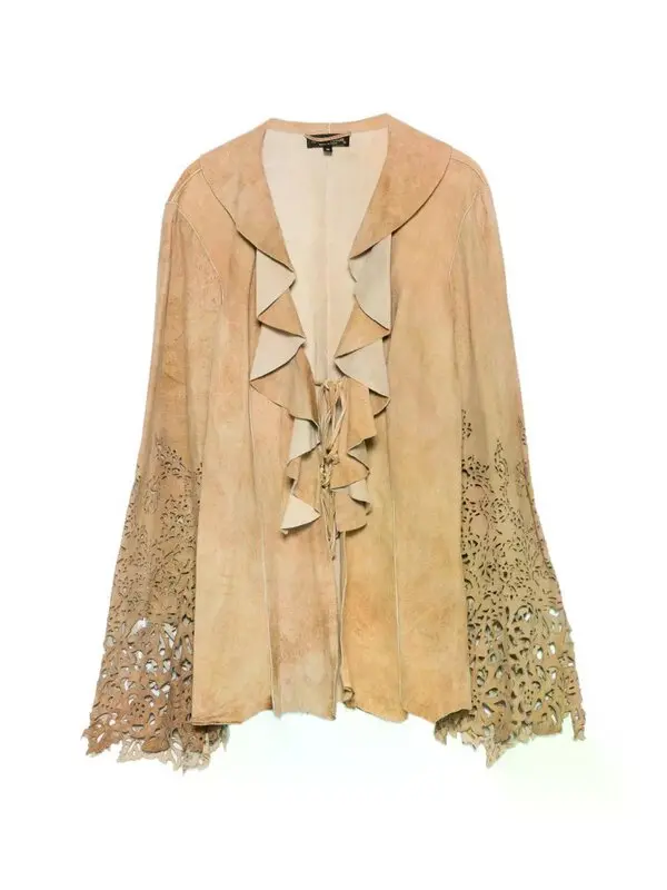 Roberto Cavalli 2000s Laser-cut Suede Ruffled Jacket