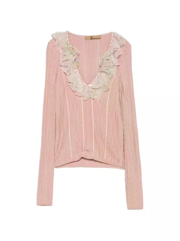 John Galliano Ruffled V-neck Sweater