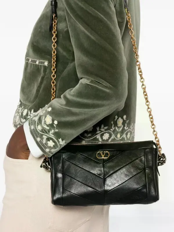 Valentino Garavani Panthea V-logo Shoulder Bag - Black