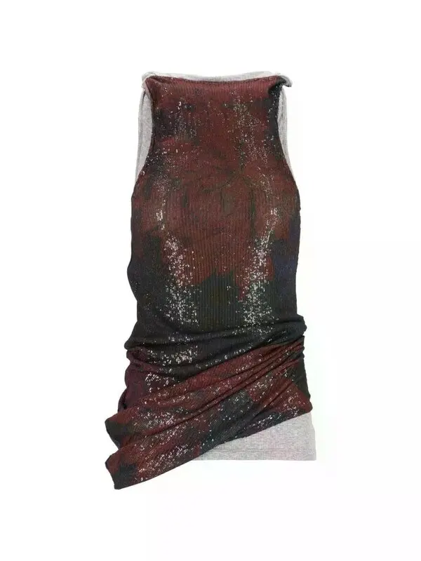 MAISON MARGIELA Sleeveless Printed Draped Sequined Top - Grey