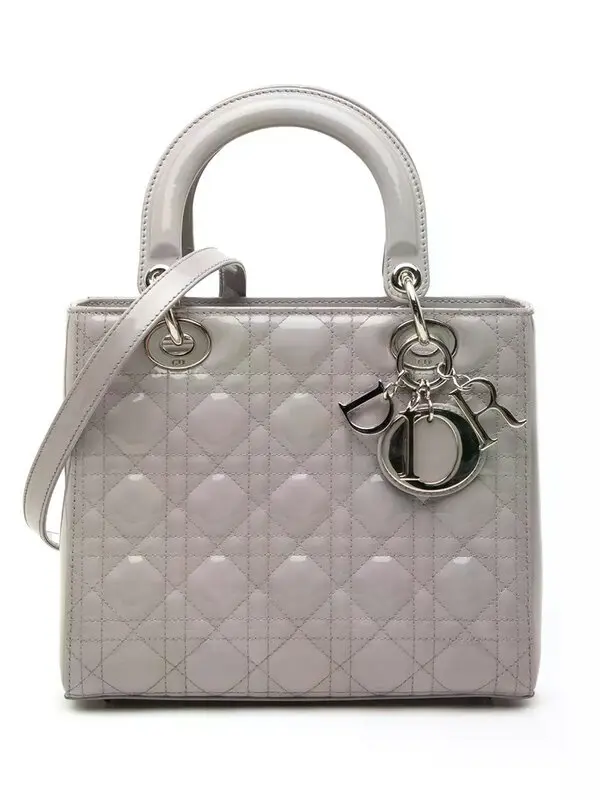Dior 2012 Medium Patent Cannage Lady Satchel - Grey