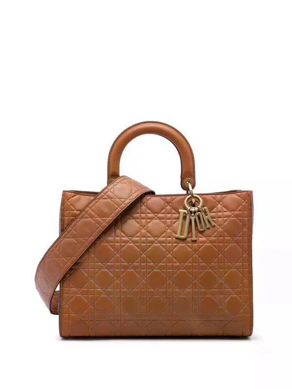 Dior 2017 Large Ultra Matte Calfskin Cannage Embossed Lady Satchel - Brown