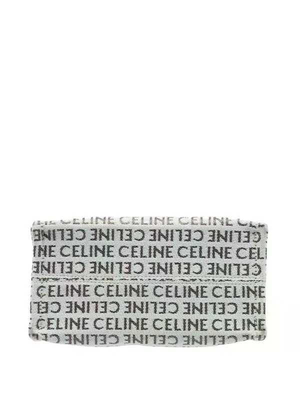 Celine Small All Over Logo Print Canvas Cuir Triomphe Cabas Thais Satchel - White
