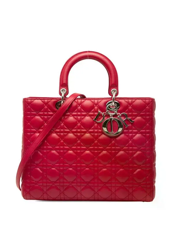 Dior 2012 Large Lambskin Cannage Lady Satchel - Red