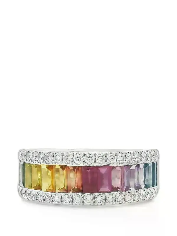 LISA NIK Rainbow Sapphire And Diamond Band Ring - Silver