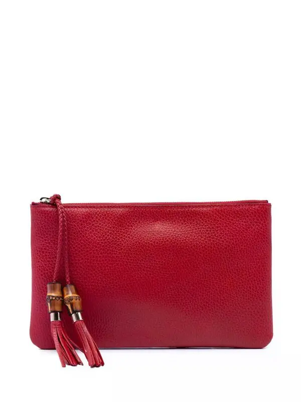 Gucci Calfskin Bamboo Clutch Bag - Red