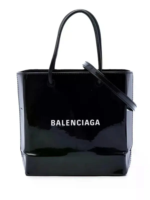 Balenciaga 2019 Patent Logo Shopping Tote Xxs Satchel - Black