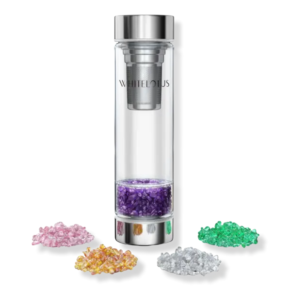WHITE LOTUS BEAUTY Crystal Healing Water Bottle 5 Sacred Stones Luxury Glass Tea Infuser - One-color