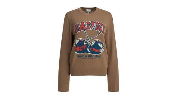 GANNI Cherry Crewneck Sweatshirt Sweater - Brown