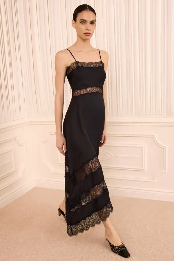 Ulla Johnson Sleeveless Silk Lace Midi Dress - Noir