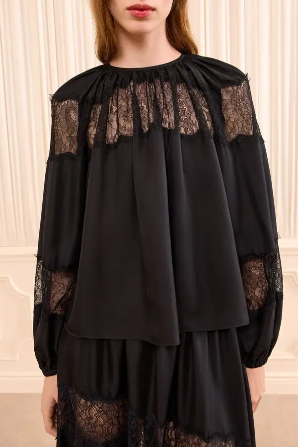 Ulla Johnson Bess Long Sleeve Silk Blouse With Chantilly Lace