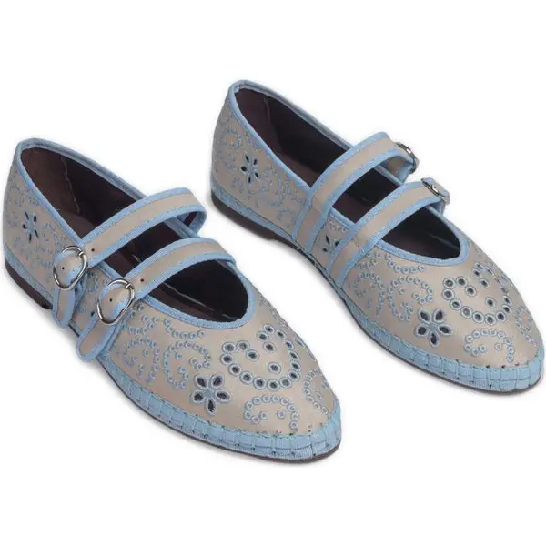 FLABELUS Claire Roller Rabbit Eyelet-embroidered Mary Jane Flat