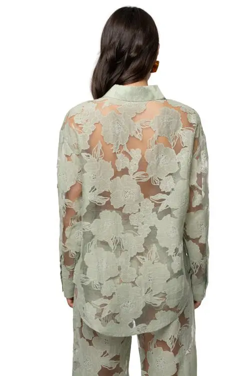 JLUXLABEL Organza Floral Blouse - Sage