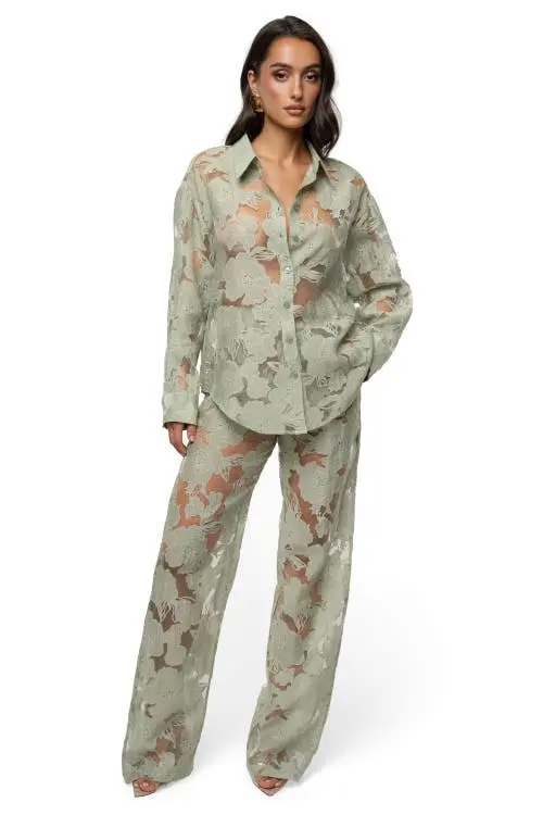 JLUXLABEL Organza Floral Blouse - Sage