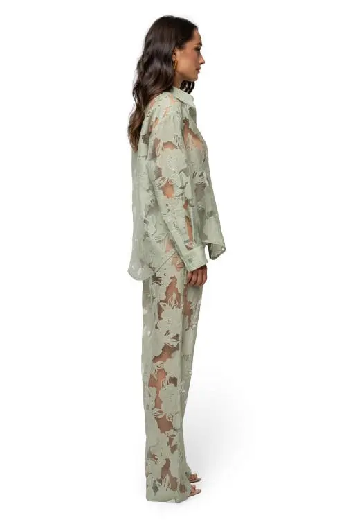 JLUXLABEL Organza Floral Blouse - Sage