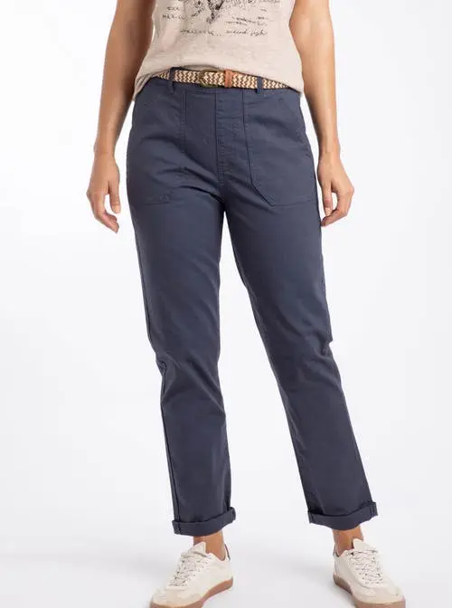 WEIRD FISH Malorri Cotton Chino Trousers - Navy