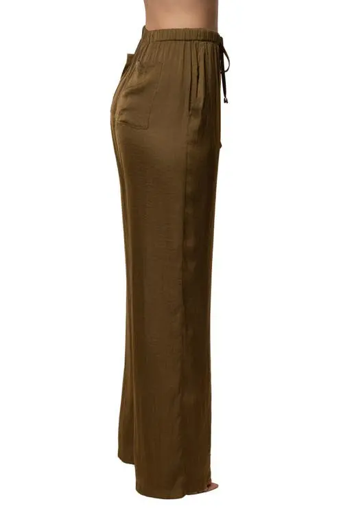 JLUXLABEL High-waisted Crinkled Satin Drawstring Trousers