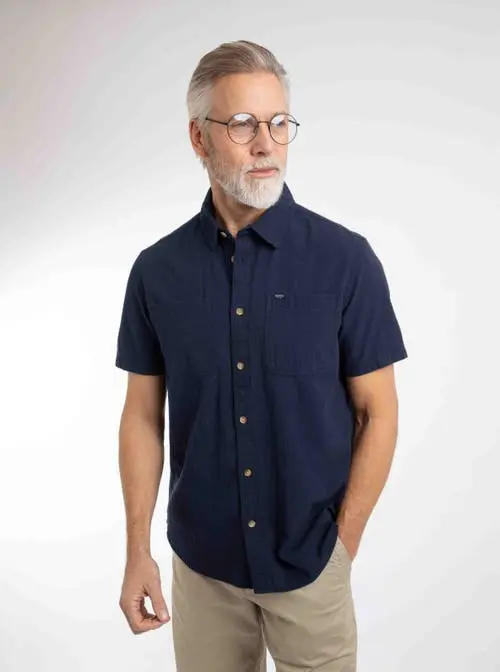 WEIRD FISH Hinton Textured Crepe Shirt - Navy