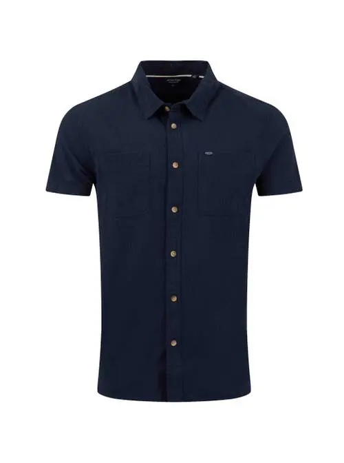 WEIRD FISH Hinton Textured Crepe Shirt - Navy