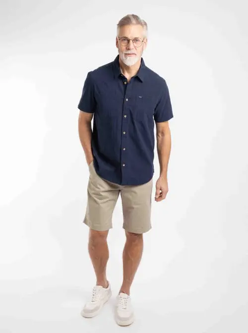 WEIRD FISH Hinton Textured Crepe Shirt - Navy