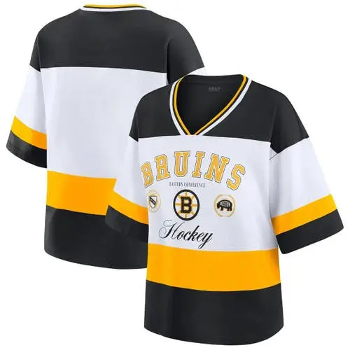 WEAR BY ERIN ANDREWS Boston Bruins Hockey Jersey Style V-neck Tee - Black