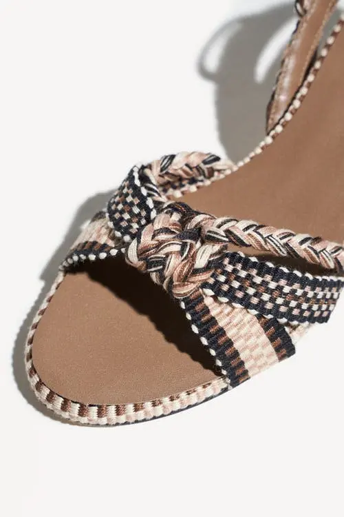AMAMBAIH Aitana Braided Cotton Lace-up Kitten Heel Sandal