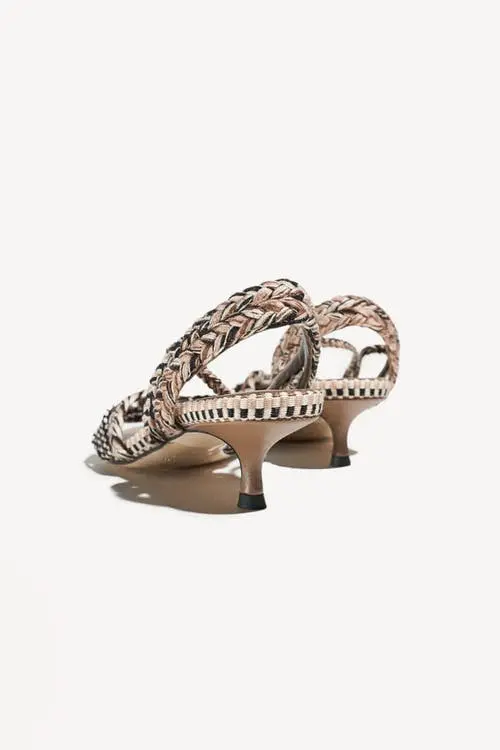 AMAMBAIH Aitana Braided Cotton Lace-up Kitten Heel Sandal