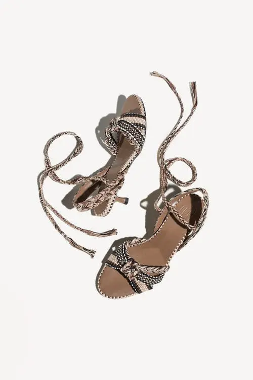 AMAMBAIH Aitana Braided Cotton Lace-up Kitten Heel Sandal