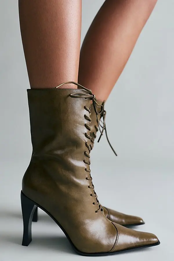 Jeffrey Campbell Sweet Talker Lace-up Boots - Olive Brushed