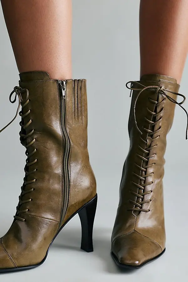 Jeffrey Campbell Sweet Talker Lace-up Boots - Olive Brushed
