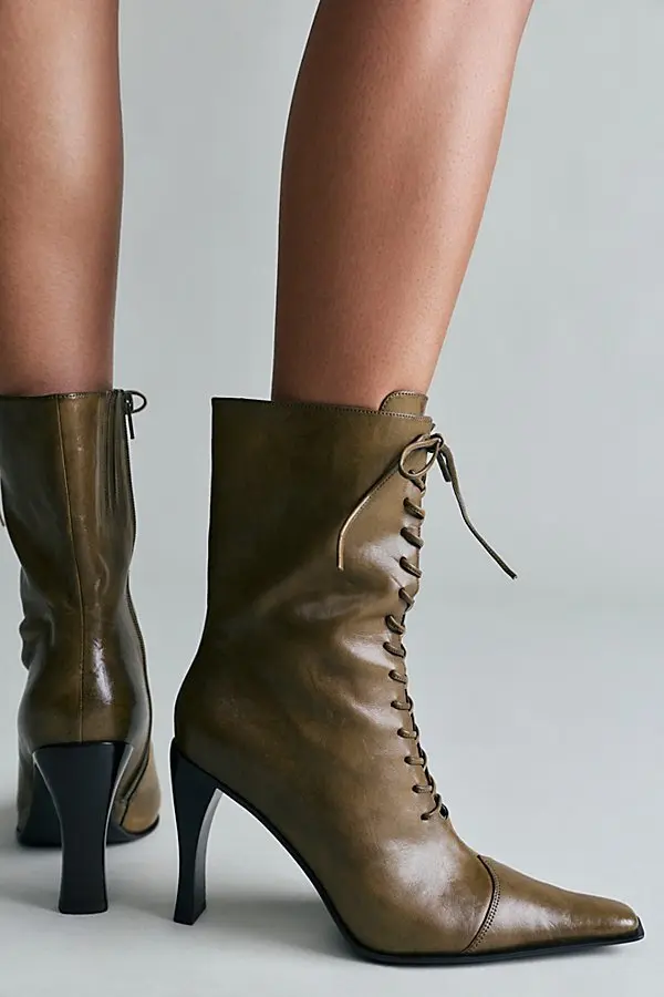 Jeffrey Campbell Sweet Talker Lace-up Boots - Olive Brushed