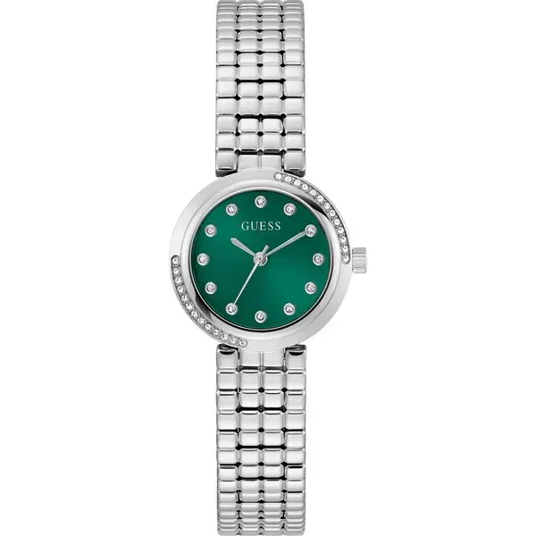 Guess Clara Crystal Bezel Bracelet Watch - Silver Tone