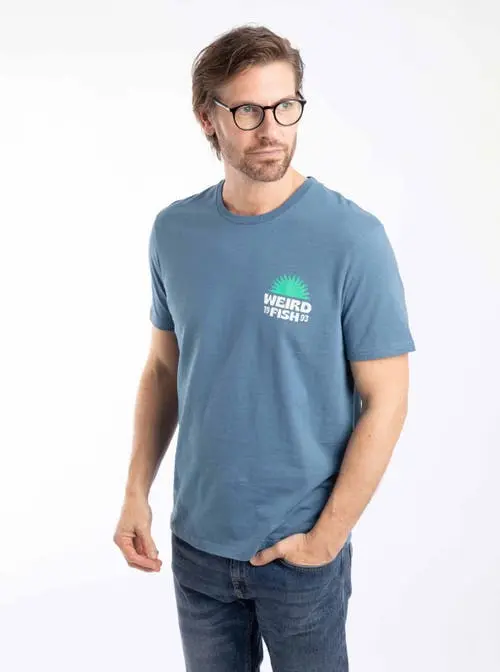 WEIRD FISH Sun Beam Back Print Graphic T-shirt - Washed Blue