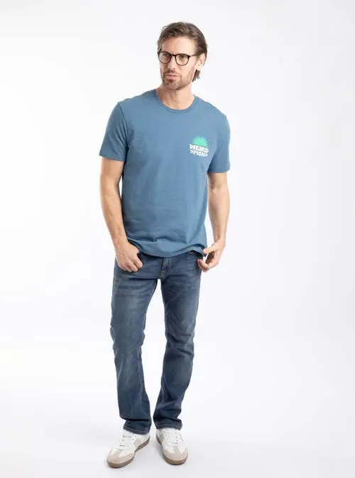 WEIRD FISH Sun Beam Back Print Graphic T-shirt - Washed Blue