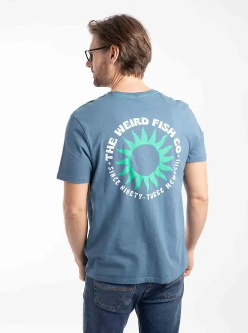 WEIRD FISH Sun Beam Back Print Graphic T-shirt - Washed Blue
