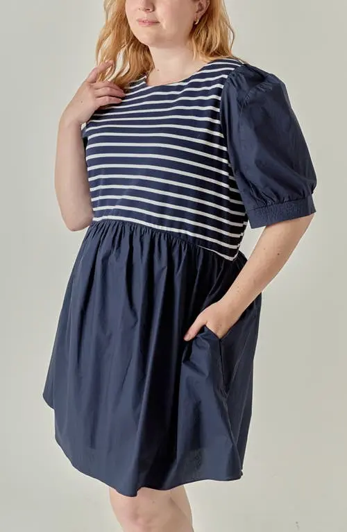 English Factory Striped High-low Knit Combo Dress