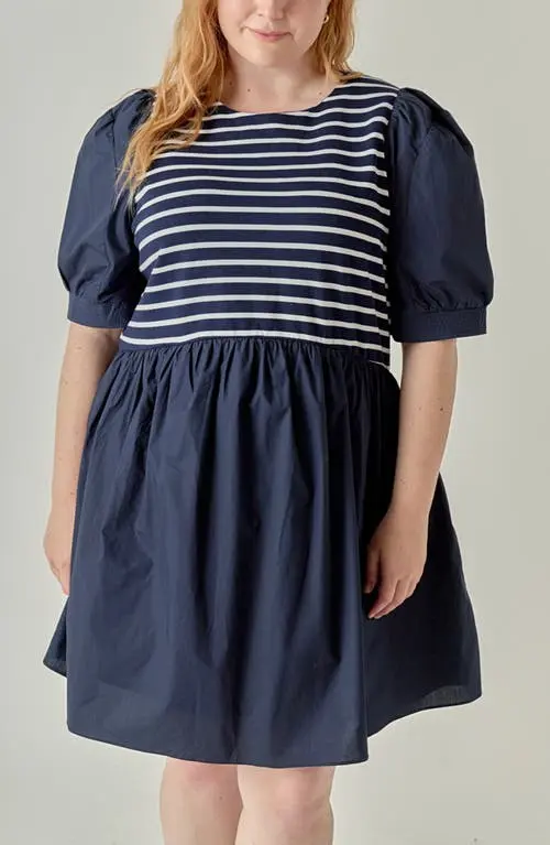 English Factory Striped High-low Knit Combo Dress