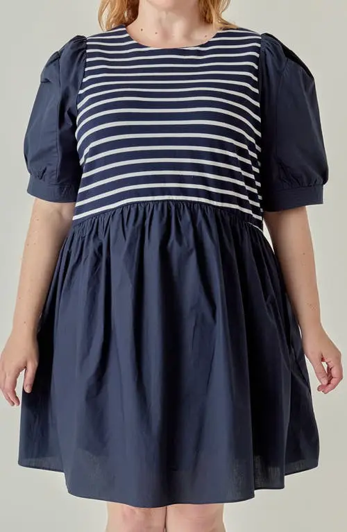 English Factory Striped High-low Knit Combo Dress